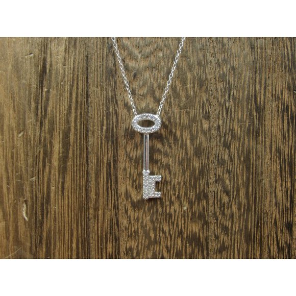 Jewelry | 18 Sterling Silver Small Cz Key Gem Pendant Necklace Vintage ...